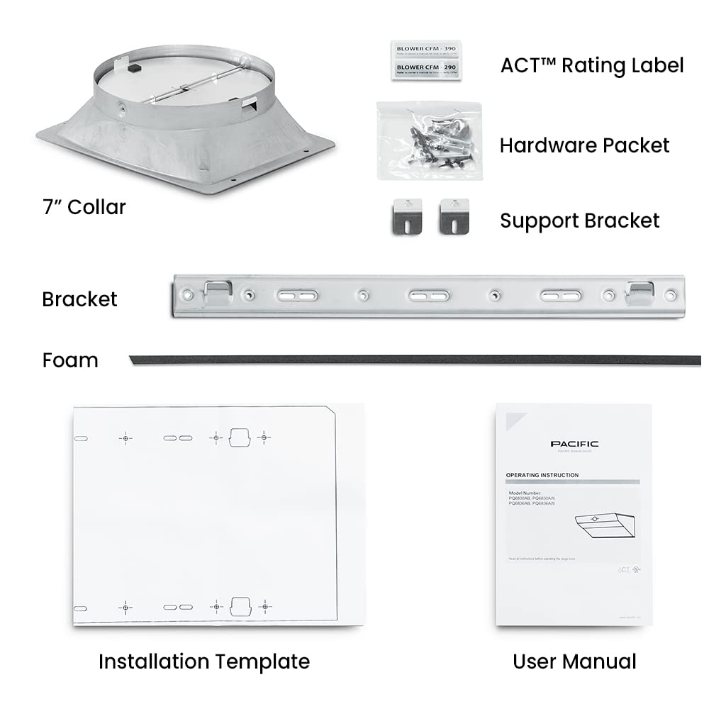 Pacific Side Suction Under Cabinet Ducted Range Hood 30 inch - 1200CFM 4-Speed Powerful Wall Mount Kitchen Vent Hood - Electric Stainless Steel, Ultra Quiet, Touch Control, LED Lights PQ6830AB