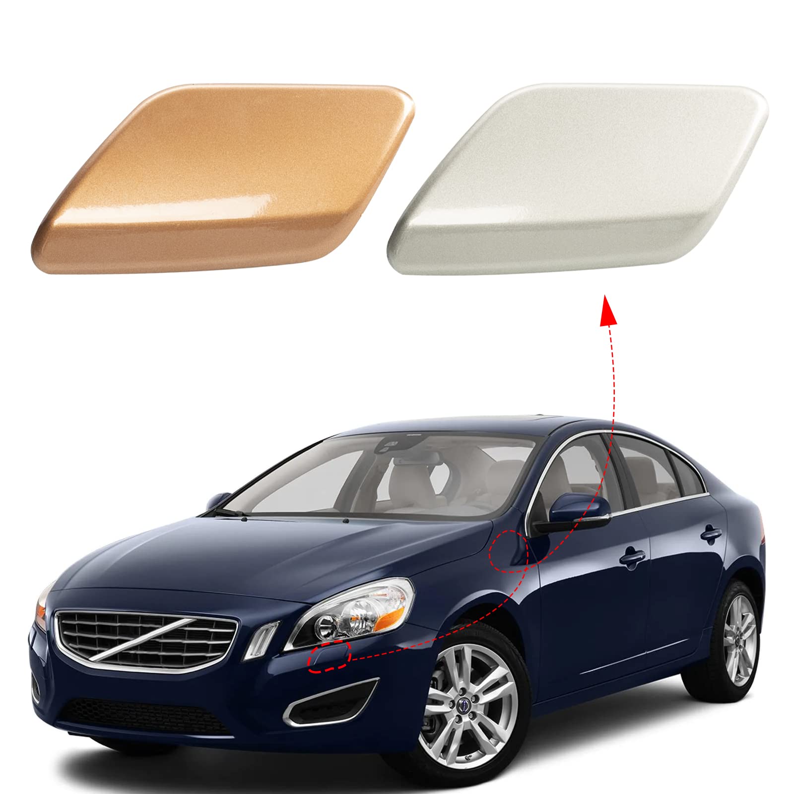 CZShiYue Front Bumper Headlight Washer Nozzle Cover Cap Fit for Volvo S60 2011 2012 2013 39802681 39802699 (White, Left Driver Side)