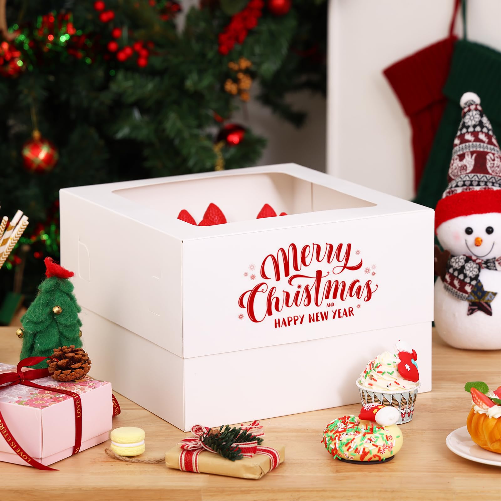 Moretoes 10pcs Cake Boxes 12x12x8 Inch White Bakery Boxes with Window Tall Dessert Cardboard Boxes for Cakes Cupcakes Pies Donuts Cookies Boxes, for Valentine's Day Mother's Day