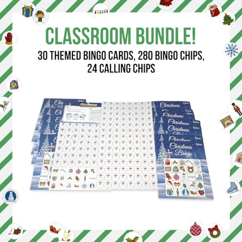 Regal Games - Holiday Bingo Set - Classroom Size Game Kit - Includes 30 Bingo Cards, 280 Bingo Marking Chips, 24 Calling Chips - 8β x 7β Cardstock