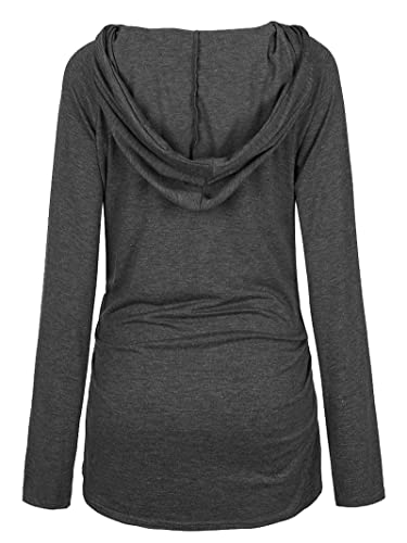 Hanweini Maternity Hoodie Tops Sweatshirt Casual Long Sleeve Ruched Pregnancy Shirt Tunics (Grey,Medium)