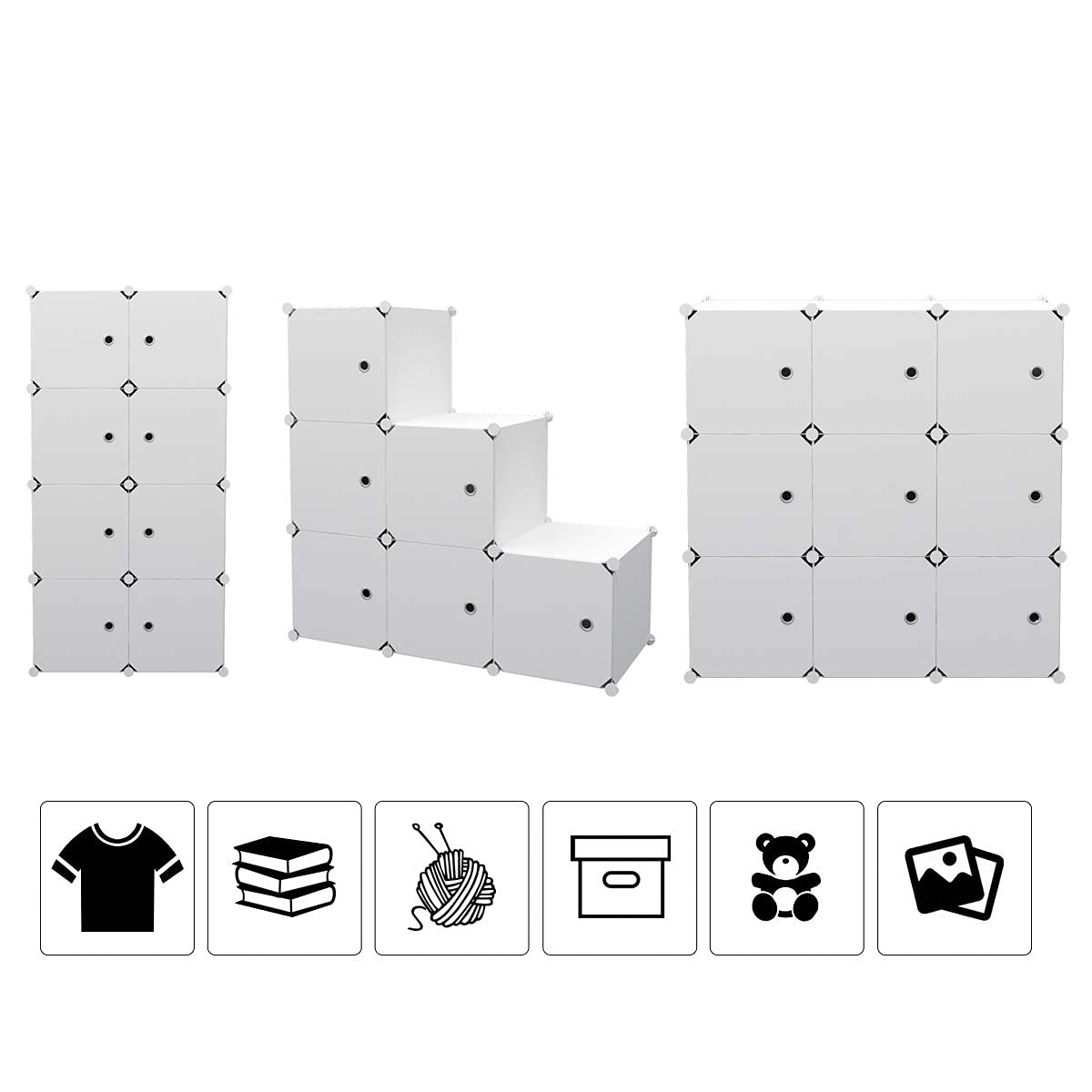 MAGINELS Large Cube Storage Organizer with Doors -14"x18" Depth 16 Cube Organizer Shelves Clothes Dresser Closet Organizer Storage Cabinet Shelving Bookshelf, White…