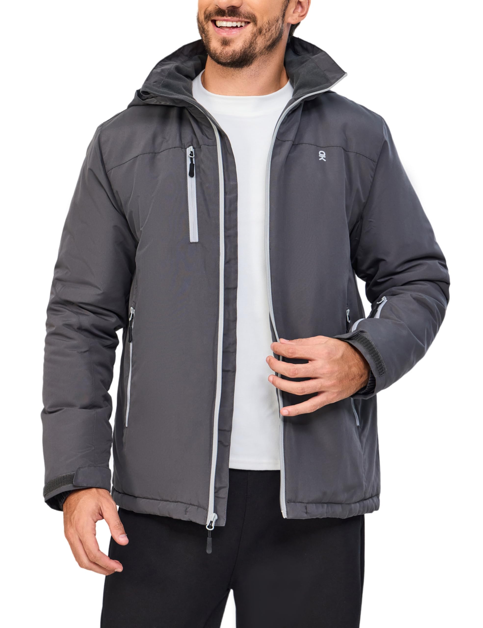Little Donkey Andy Men's Lightweight Winter Jacket Hooded Windproof Warm Insulated Jacket for Ski Hiking (Grey XL)