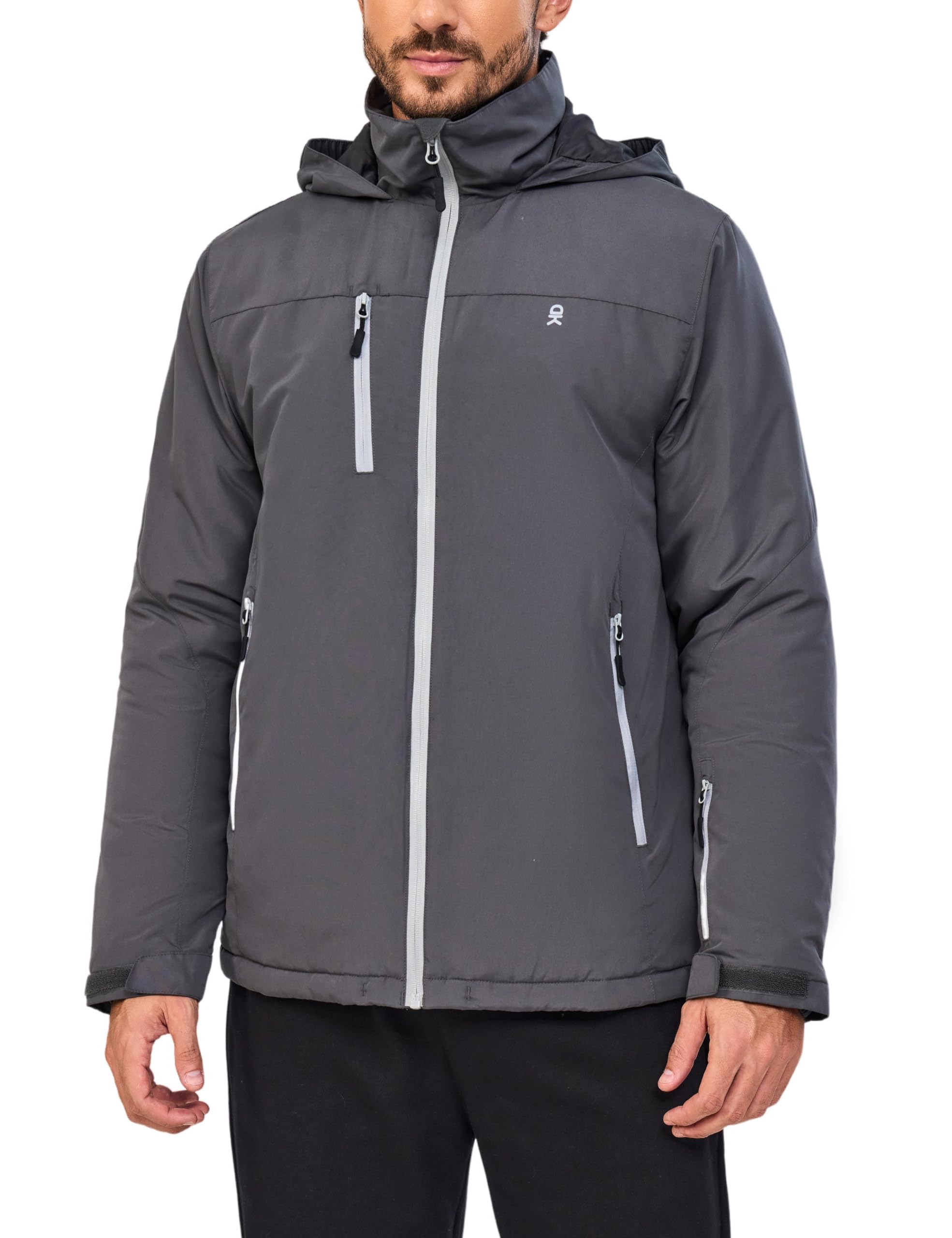 Little Donkey Andy Men's Lightweight Winter Jacket Hooded Windproof Warm Insulated Jacket for Ski Hiking (Grey XL)