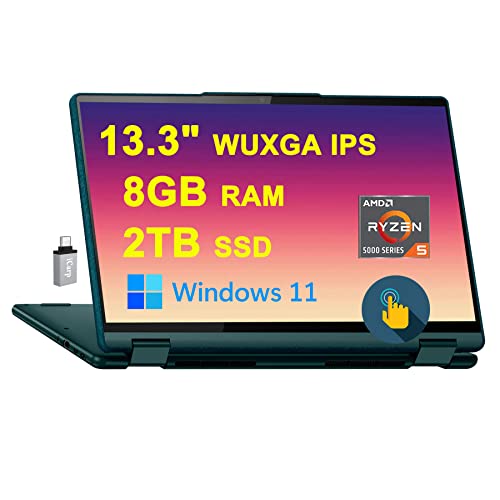 Lenovo Yoga 6 13 2-in-1 Laptop 13.3" WUXGA IPS Touchscreen (100% sRGB) AMD Hexa-Core Ryzen 5 5500U (Beats i7-10510U) 8GB RAM 2TB SSD Backlit Fingerprint HDMI USB-C Dolby Win11 + USB-C Adapter