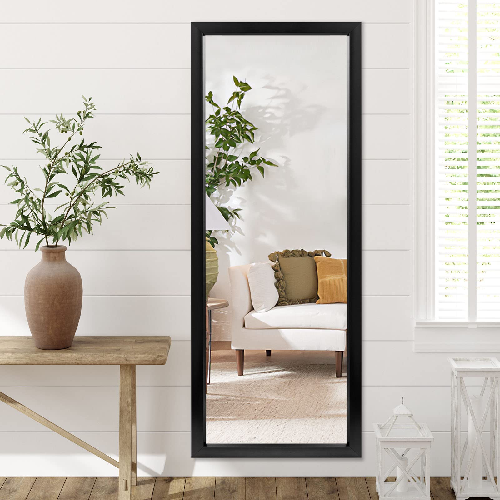 PexFix Full Body Mirror 43"x16" Large Mirror Rectangle Mirror Full Length Hanging or Leaning Against Wall Mirror for Bedroom and Bathroom,Black(No Stand) (JJ01002AAF+USAM019)