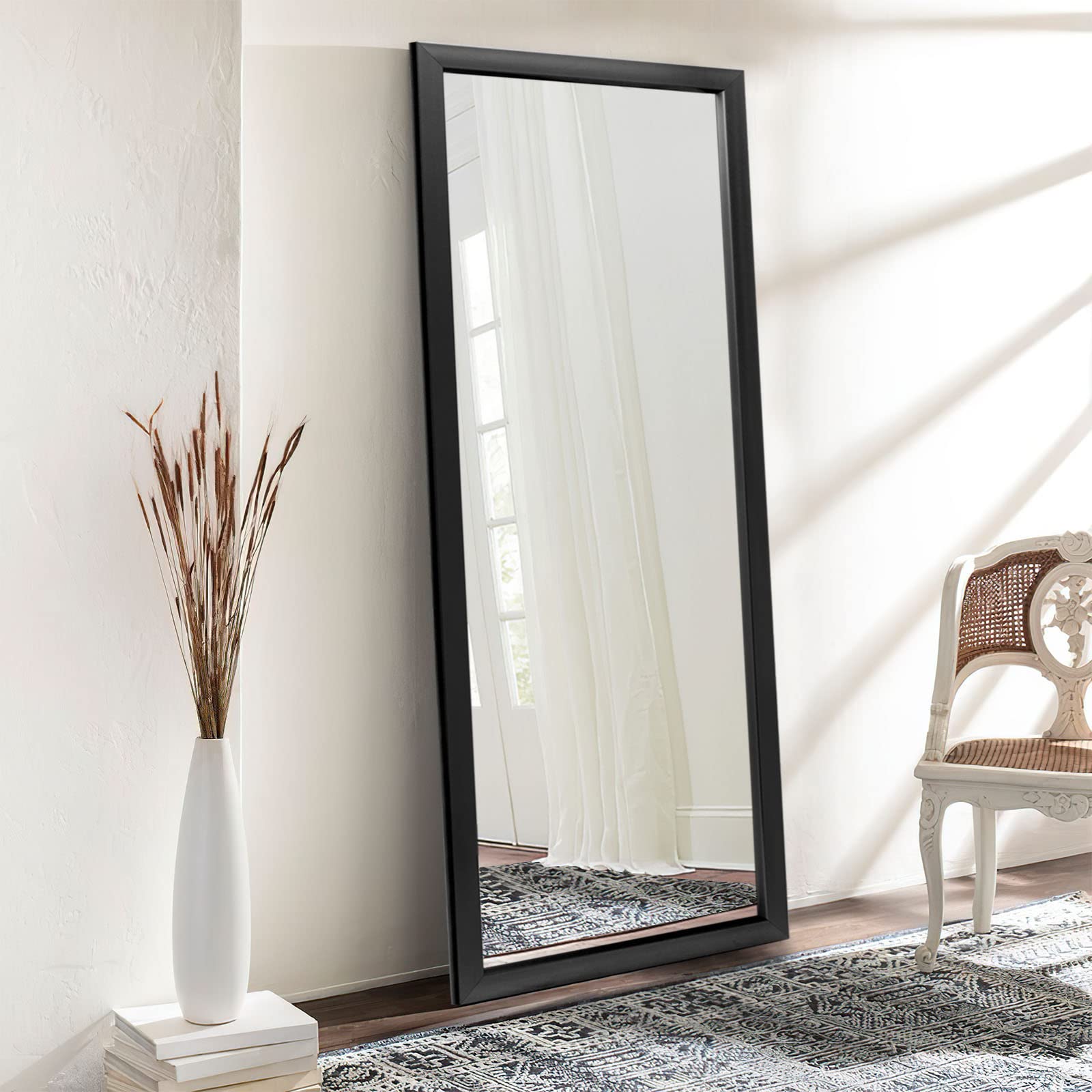 PexFix Full Body Mirror 43"x16" Large Mirror Rectangle Mirror Full Length Hanging or Leaning Against Wall Mirror for Bedroom and Bathroom,Black(No Stand) (JJ01002AAF+USAM019)
