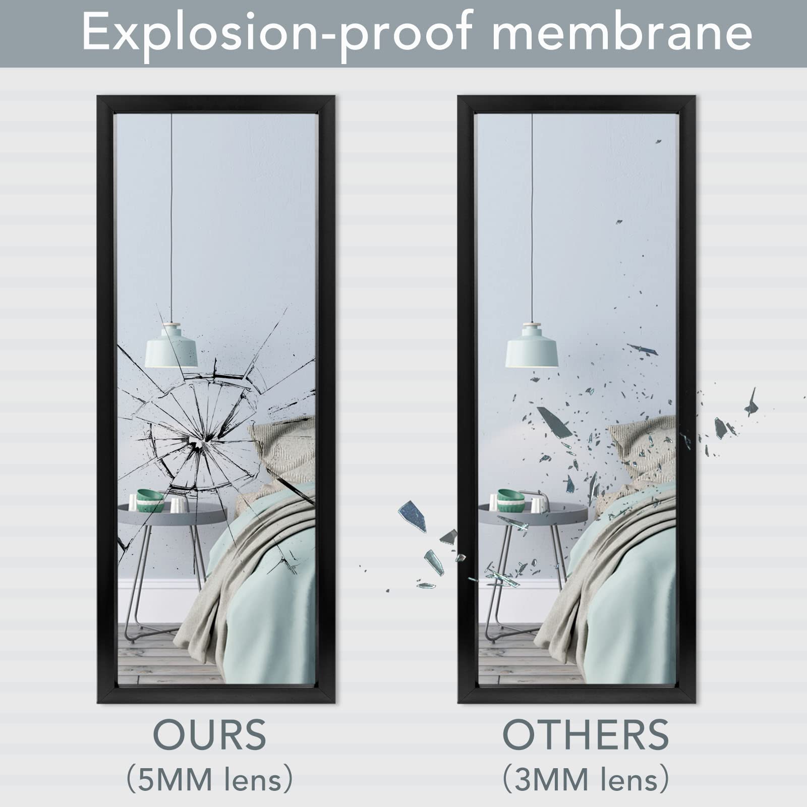 PexFix Full Body Mirror 43"x16" Large Mirror Rectangle Mirror Full Length Hanging or Leaning Against Wall Mirror for Bedroom and Bathroom,Black(No Stand) (JJ01002AAF+USAM019)