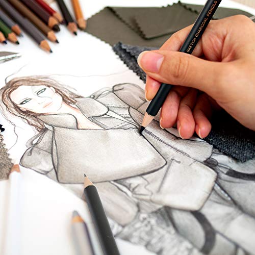 MARKART Professional Charcoal Pencils Drawing Set 10 Pieces Colour Charcoal Pencils for Drawing, Sketching, Shading, Blending, Sketch Highlight White Pencils for Beginners & Artists