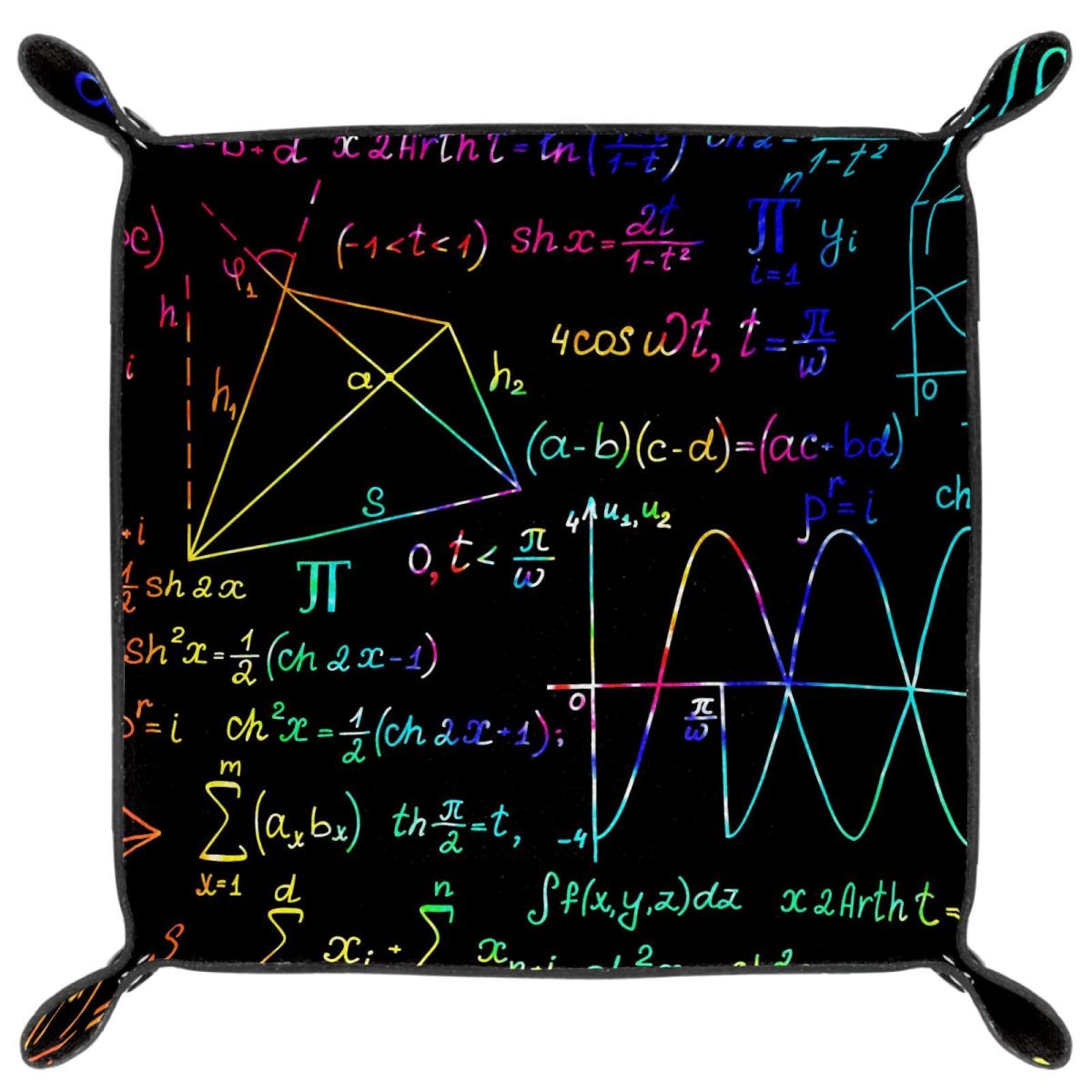 NigelMu Math Equation Blackboard Valet Tray,Fold Leather Tray Table Organizer for Storage Key Coin Jewelry Watch
