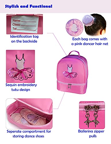 Ballet dance backpack for little girls ballerina tutu pink bag with free hair net for dance Toddler dance bag gymnastics Latin dance yoga tap dance jazz separate compartment for shoes