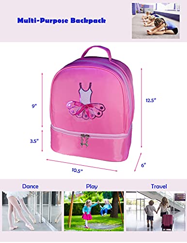 Ballet dance backpack for little girls ballerina tutu pink bag with free hair net for dance Toddler dance bag gymnastics Latin dance yoga tap dance jazz separate compartment for shoes