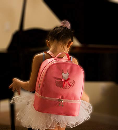 Ballet dance backpack for little girls ballerina tutu pink bag with free hair net for dance Toddler dance bag gymnastics Latin dance yoga tap dance jazz separate compartment for shoes