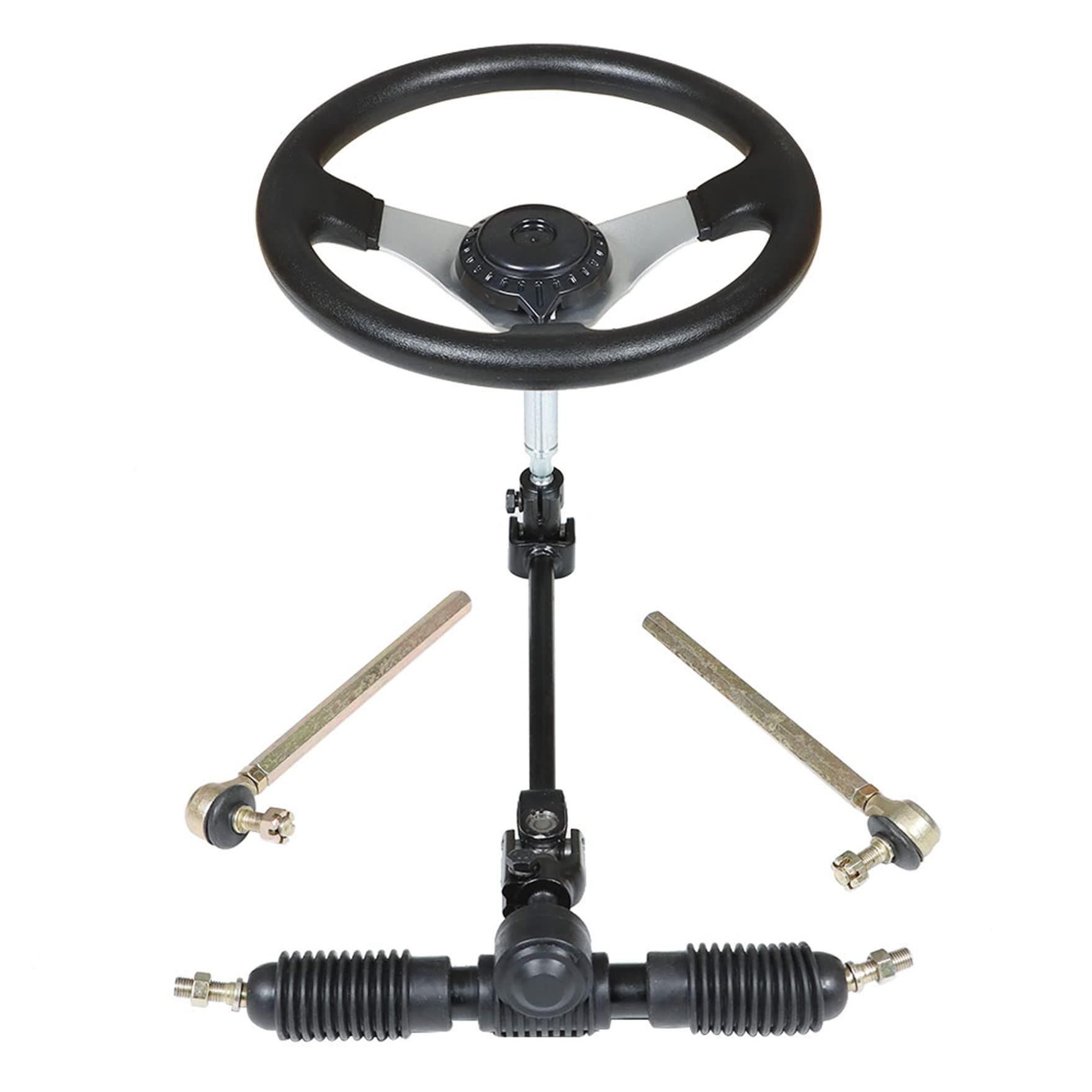 waltyotur 300mm Steering Wheel Steel Kit 320mm Gear Rack Pinion Adjustable Shaft Set Replacement for 110cc Go Kart ATV Buggy Quad