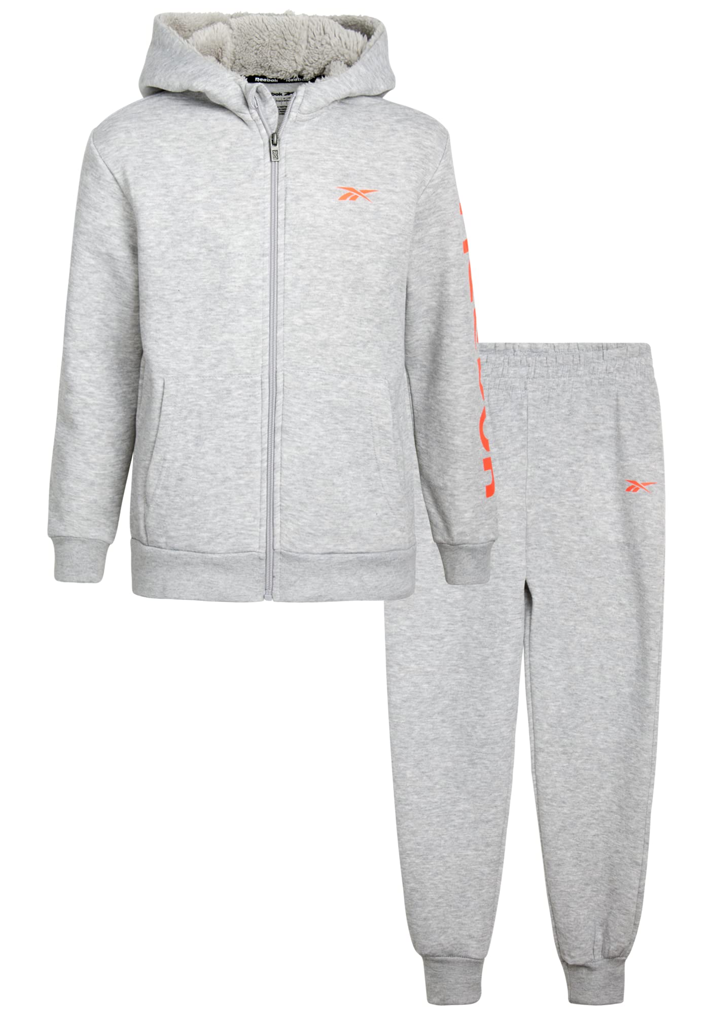 Reebok Boys' Sweatsuit Set - 2 Piece Fleece Hoodie Sweatshirt and Jogger Sweatpants (4-7), Size 5, Dark Grey Heather
