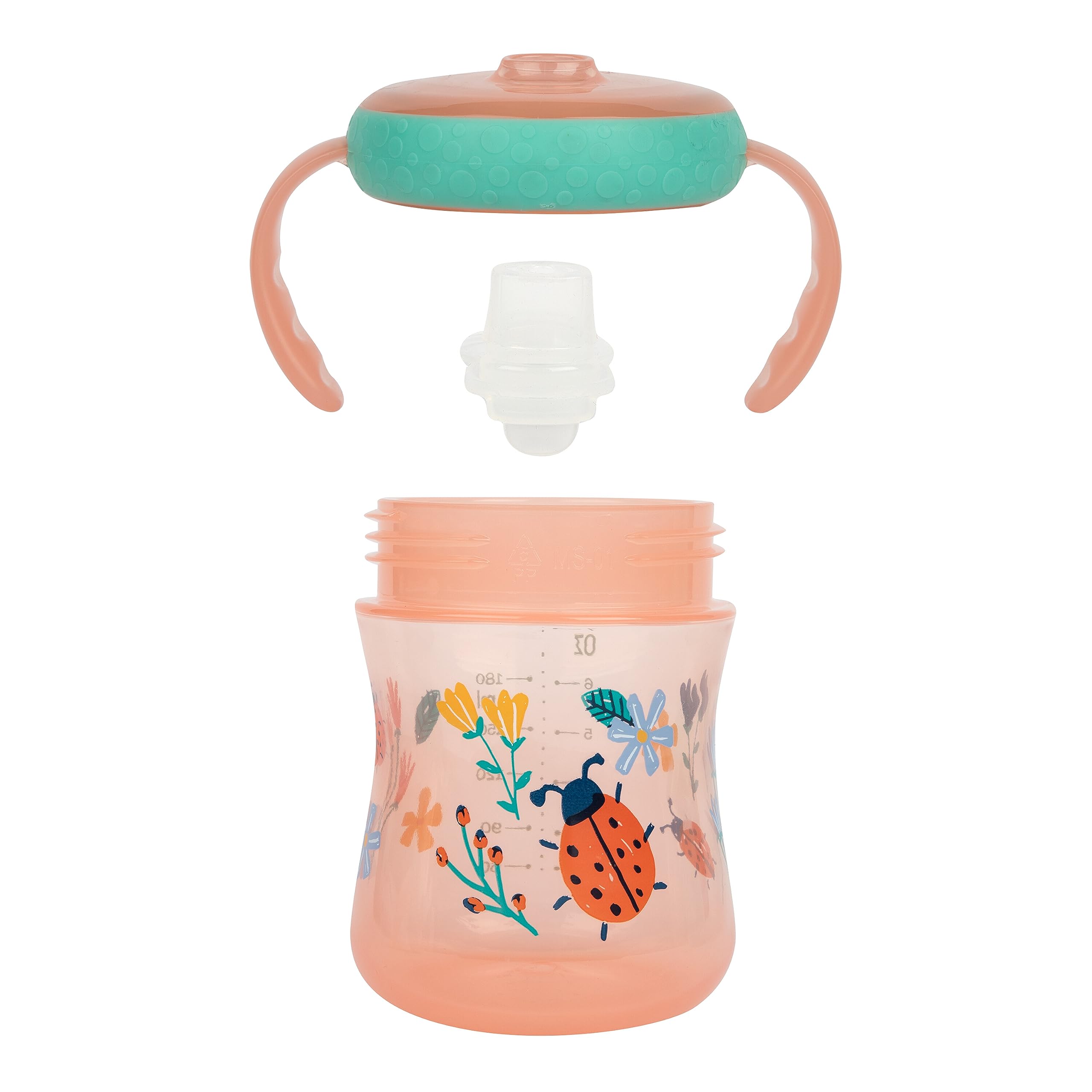 The First Years - Soft Spout Sippy Cup - Toddler Trainer Cup for 6+ Months -with Handles and Leak Proof Lid - 7 Oz - Floral Ladybug Print - 2 Count