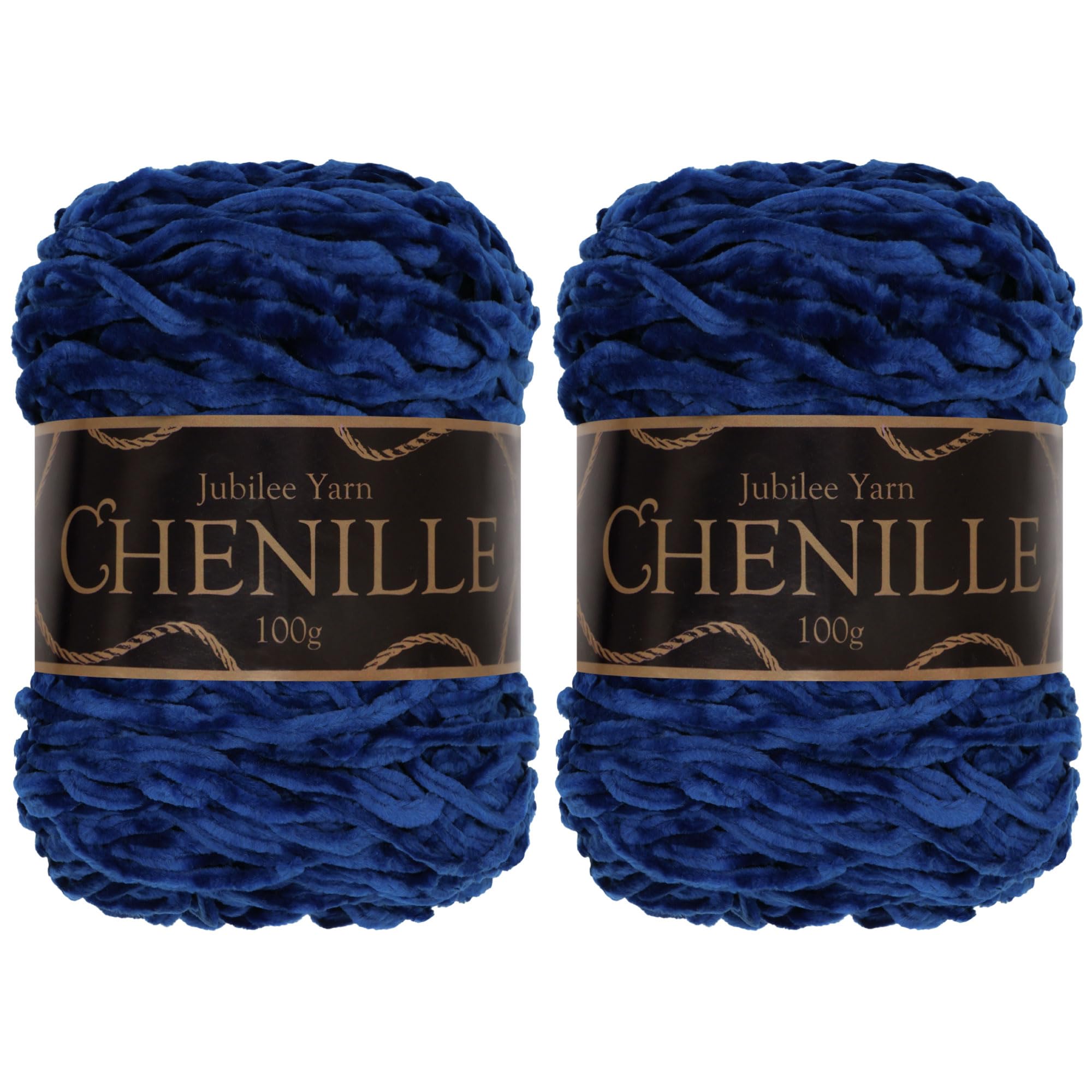 JubileeYarn Chenille Yarn - Worsted Weight - 100g/cake - Iolite - Dark Midnight Blue Velvet - Crochet and Knitting Yarn - 2 Cakes
