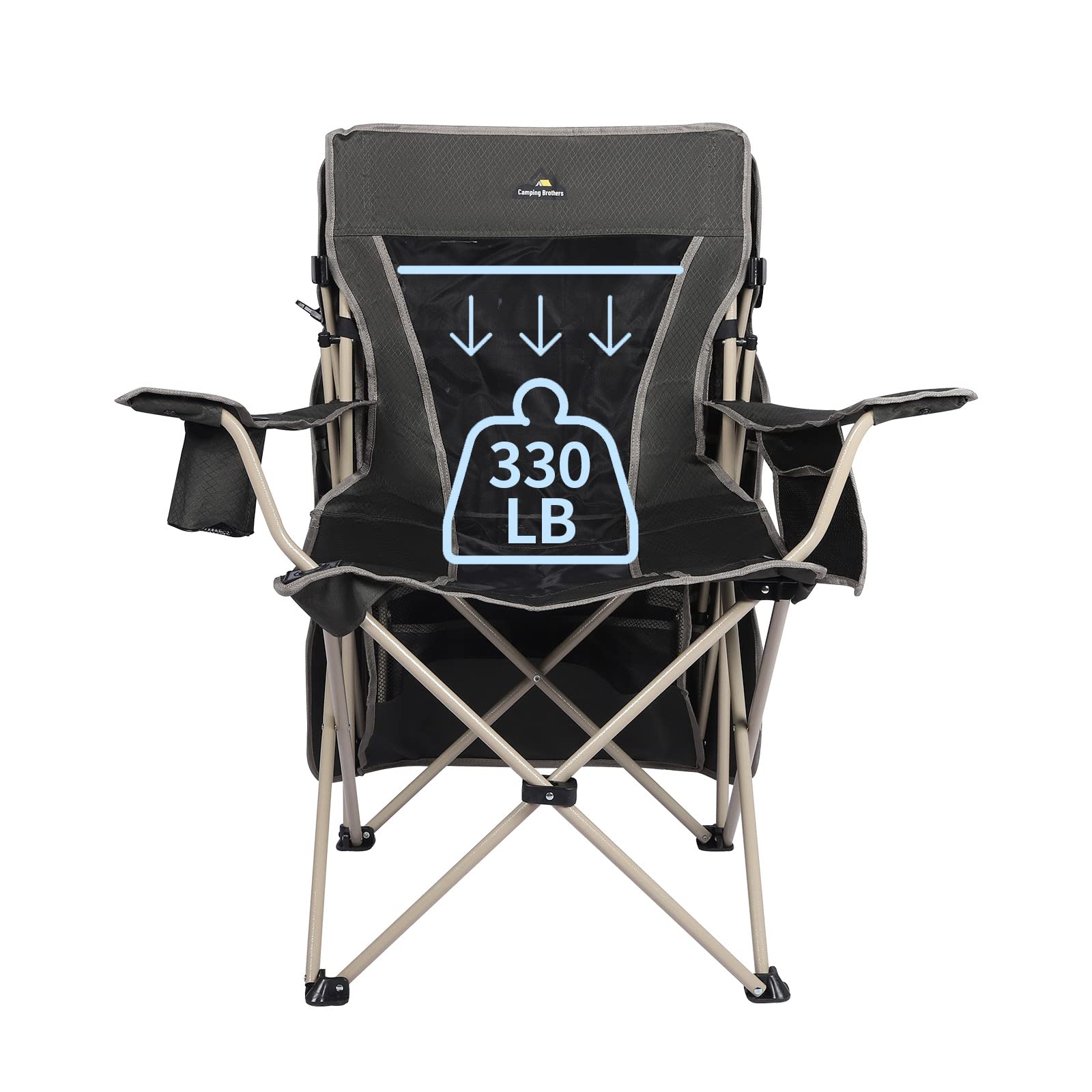 Camping Brothers Camping Chair with Full Sun Protection Canopy - Outdoor Folding Patio Chair with Adjustable Shade, Cup Holder, Side Pockets - Heavy Duty Steel Frame Supports 330 lbs (Army Green)