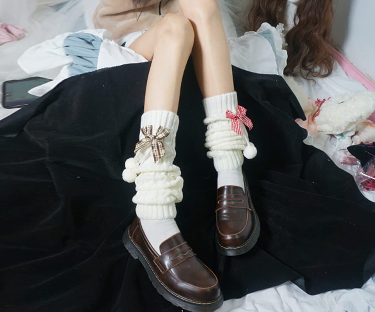 JUENAWMIU Cute Bunny Ears Furry Leg Warmers Fur Ball Bow Leg Warmers