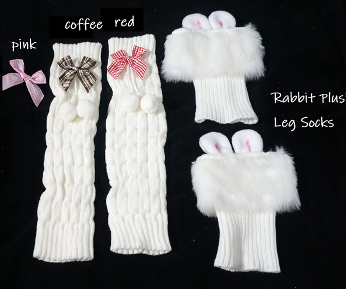 JUENAWMIU Cute Bunny Ears Furry Leg Warmers Fur Ball Bow Leg Warmers