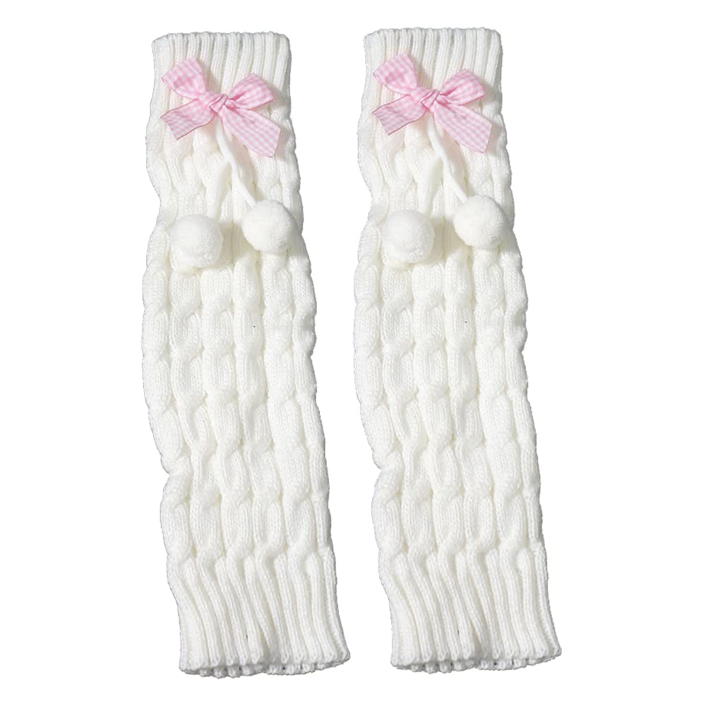 JUENAWMIU Cute Bunny Ears Furry Leg Warmers Fur Ball Bow Leg Warmers