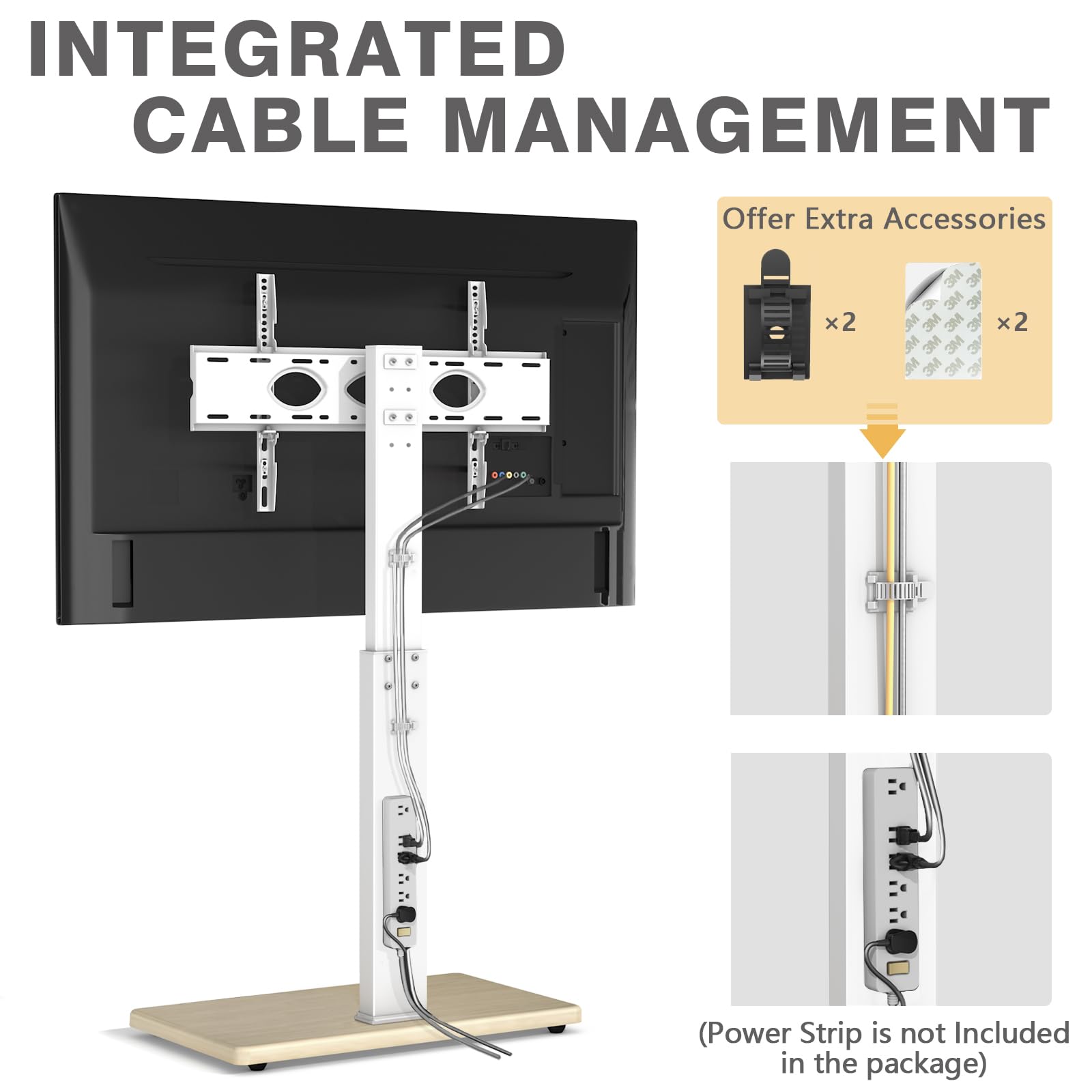 TV Floor Stand for 32-75 Inch Plasma LCD LED OLED Flat Panel or Curved Screen TVs, Swivel TV Stand Mount with Height Adjustment and Sturdy Wood Base, White