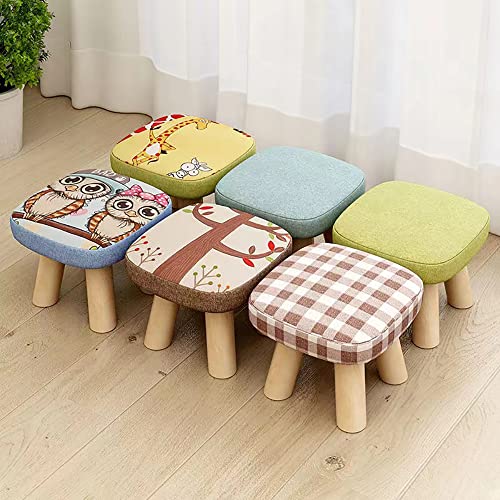 JZSMY Solid Wood Stool Home Square Low Stool Cute Children's Sofa Stool Chair Fashion Cartoon Creative Small Stool for Kids and Adult, Changing Stool Solid Wood Coffee Table Stool, Bear 330lb