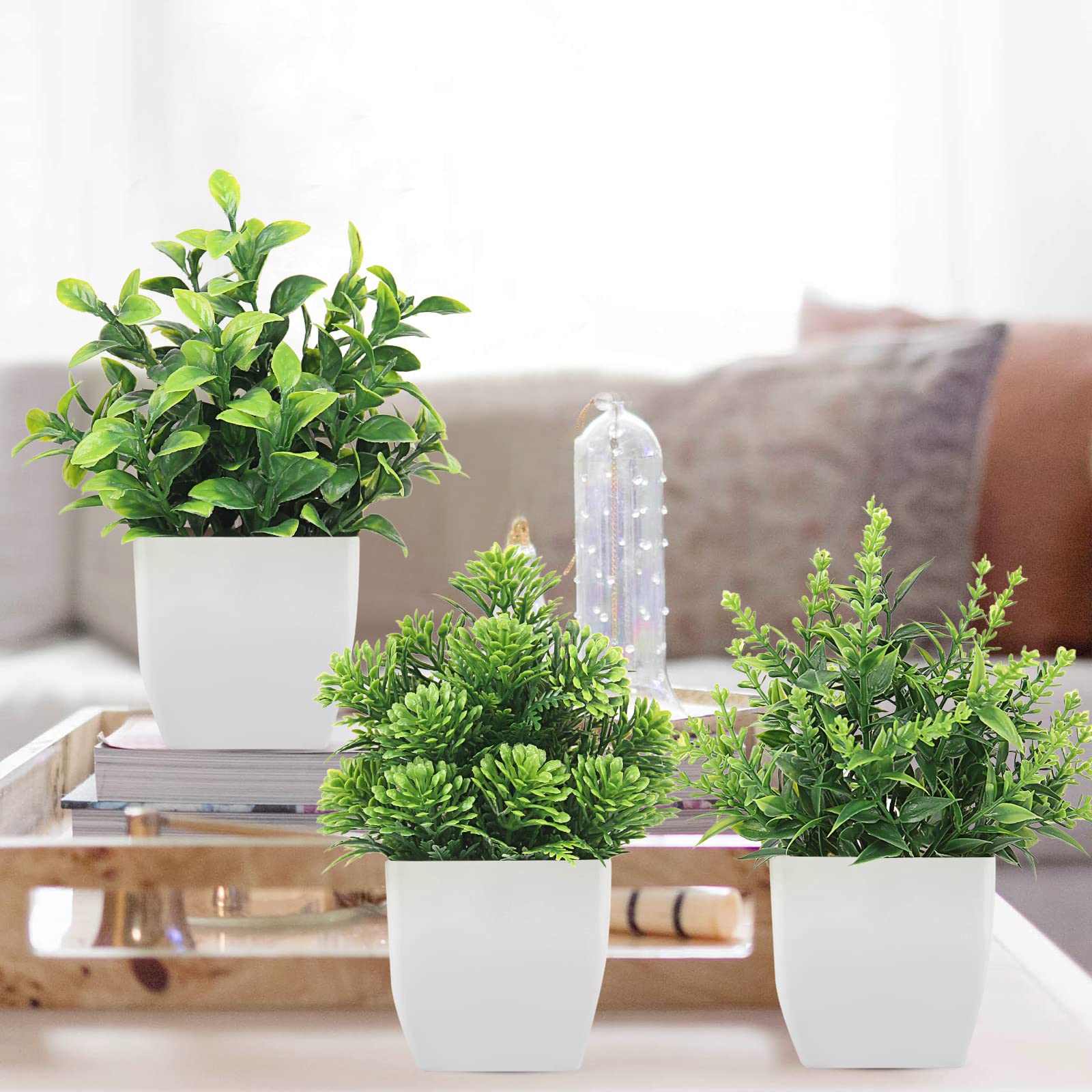 Mini Artificial Plants Fake Potted Plants, 10 pcs Small Eucalyptus Potted Faux Decorative Grass Plant with Black Pot for Home Decor, Indoor, Office, Desk, Table Decoration