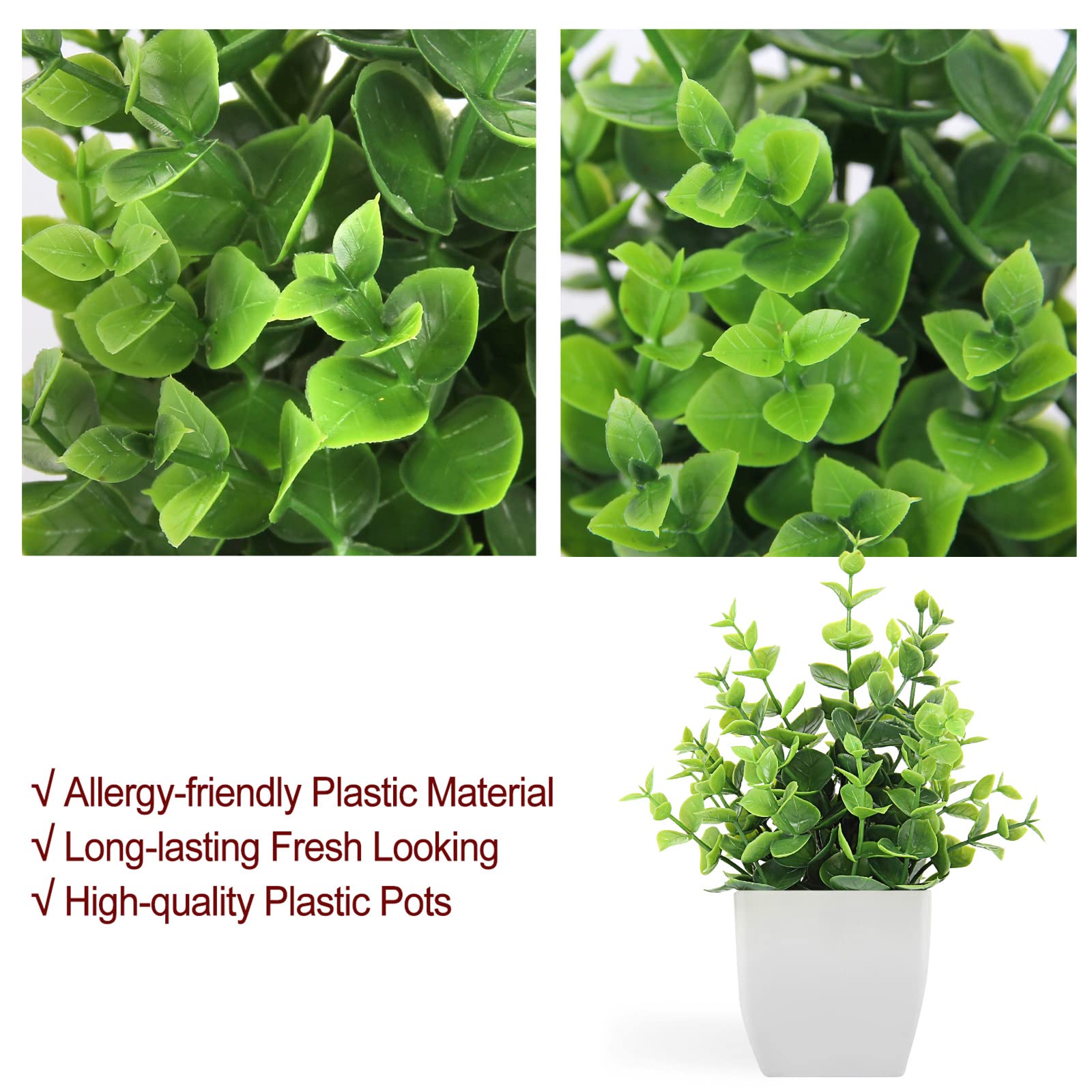 Mini Artificial Plants Fake Potted Plants, 10 pcs Small Eucalyptus Potted Faux Decorative Grass Plant with Black Pot for Home Decor, Indoor, Office, Desk, Table Decoration