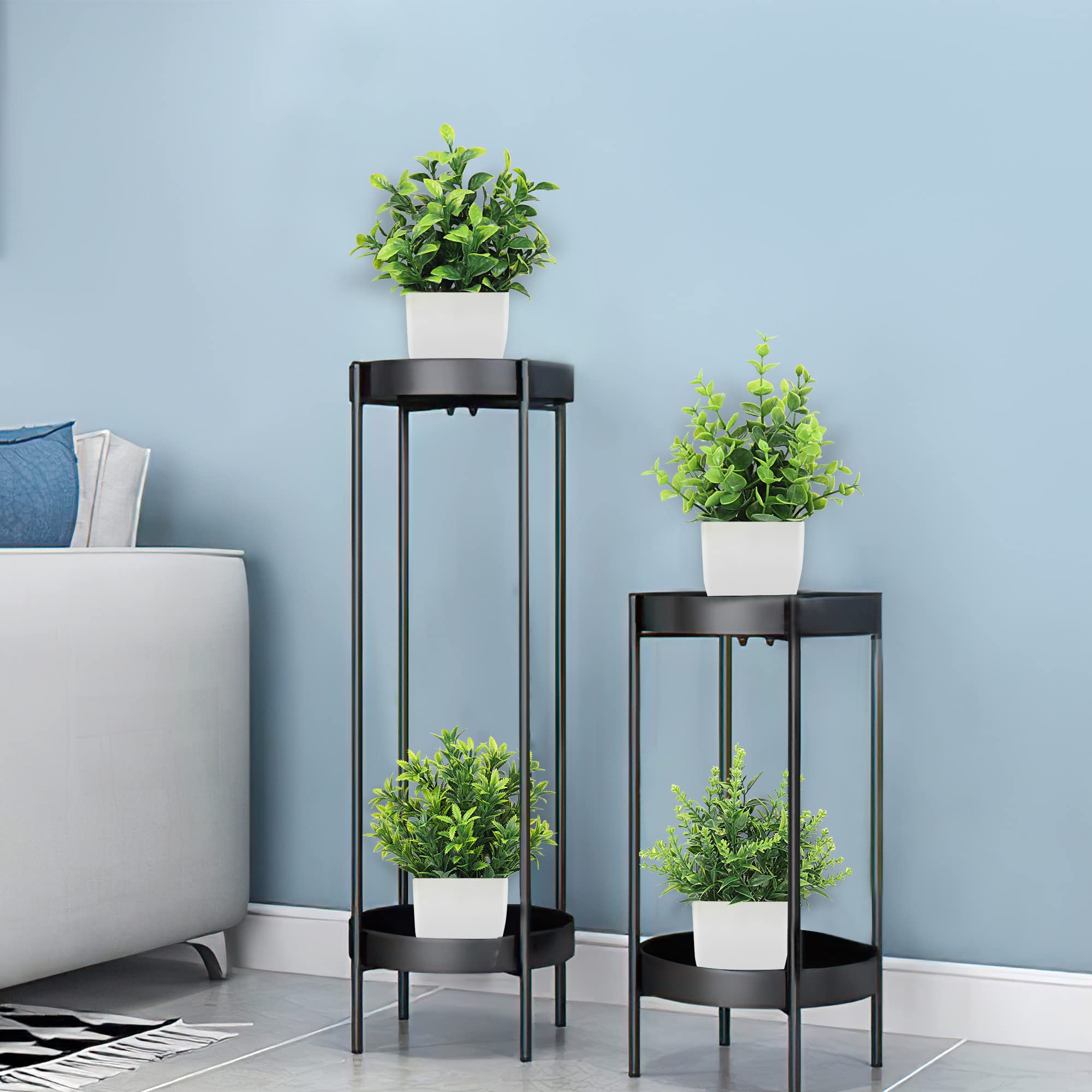Mini Artificial Plants Fake Potted Plants, 10 pcs Small Eucalyptus Potted Faux Decorative Grass Plant with Black Pot for Home Decor, Indoor, Office, Desk, Table Decoration