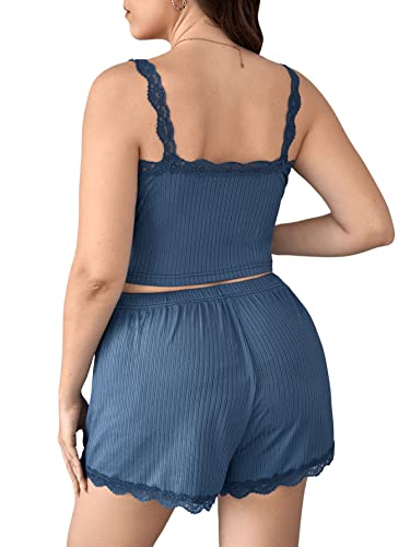 Floerns Women's Plus Size Pajama Set Sleepwear 2 Piece Tank Top and Shorts Lounge Set Dusty Blue 2XL
