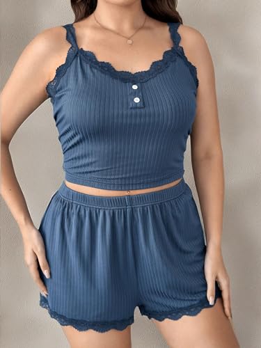Floerns Women's Plus Size Pajama Set Sleepwear 2 Piece Tank Top and Shorts Lounge Set Dusty Blue 2XL