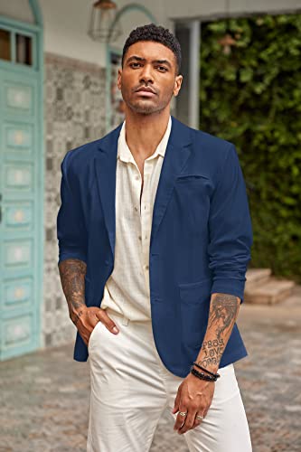 COOFANDY Men's Navy Blazer Casual Linen Sport Coat Lightweight Two Buttons Suit Jacket