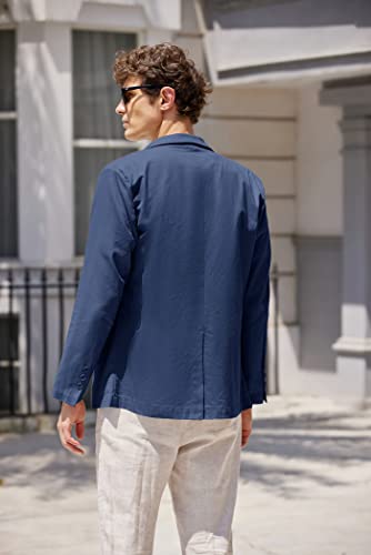 COOFANDY Men's Navy Blazer Casual Linen Sport Coat Lightweight Two Buttons Suit Jacket