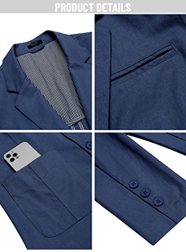 COOFANDY Men's Navy Blazer Casual Linen Sport Coat Lightweight Two Buttons Suit Jacket
