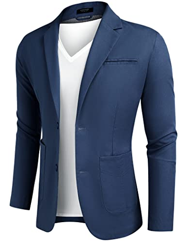 COOFANDY Men's Navy Blazer Casual Linen Sport Coat Lightweight Two Buttons Suit Jacket