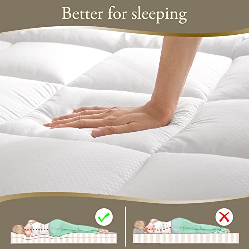 Yarnsoft Full Size for Back Pain, Cooling and Breathable Mattress Pad Covers, Extra Thick Mattress Topper 16-21" Elastic Deep Pockets ,All Season Bedding, (54 "x75) White