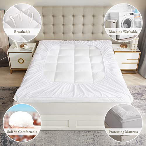Yarnsoft Full Size for Back Pain, Cooling and Breathable Mattress Pad Covers, Extra Thick Mattress Topper 16-21" Elastic Deep Pockets ,All Season Bedding, (54 "x75) White