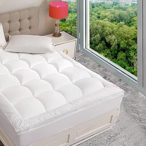 Yarnsoft Full Size for Back Pain, Cooling and Breathable Mattress Pad Covers, Extra Thick Mattress Topper 16-21" Elastic Deep Pockets ,All Season Bedding, (54 "x75) White