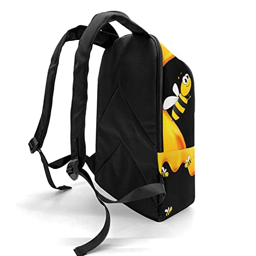 Bumble Bees Honey Drips Black Yellow Personalized Casual Backpack,Custom College School Travel with Name Daypack Laptop 17 Inch for Boys Girs