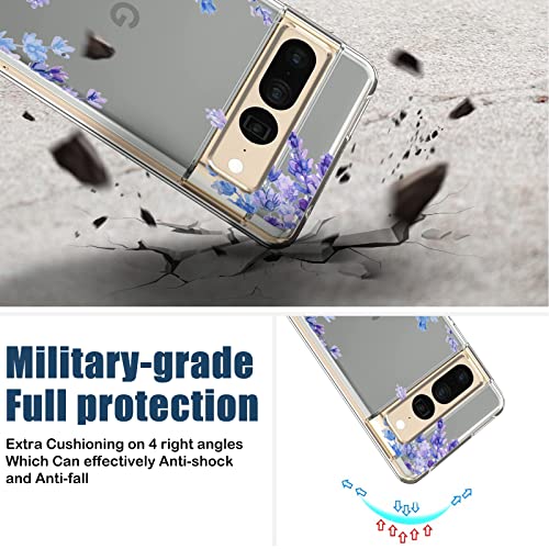 Cute Purple Flower Phone Case for Google Pixel 7 Pro Clear with Lavender Flora Design for Girls Woman, Soft TPU Protective Silicone Slim Case Cover for Google Pixel 7 Pro Lilac