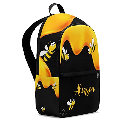 Bumble Bees Honey Drips Black Yellow Personalized Casual Backpack,Custom College School Travel with Name Daypack Laptop 17 Inch for Boys Girs