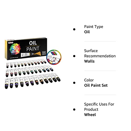 U.S. Art Supply Professional 36 Color Set of Art Oil Paint in Large 18ml Tubes - Rich Vivid Colors for Artists, Students, Beginners - Canvas Portrait Paintings - Color Mixing Wheel