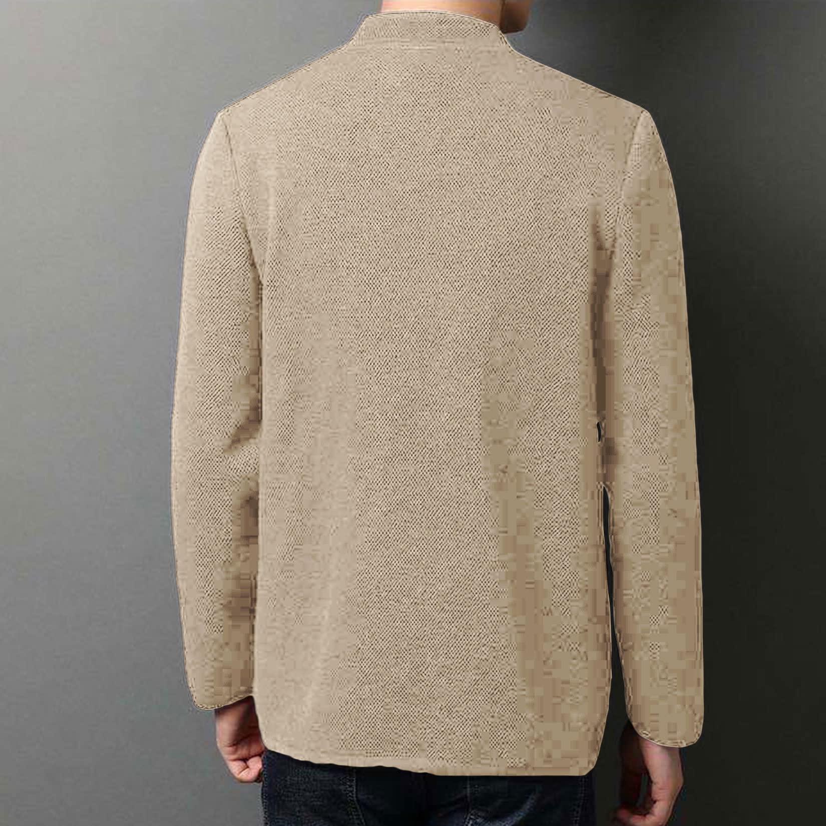 Lu's Chic Men's Long Sleeve Cardigan Sweater Soft Slim Fit Lightweight 2 Button Casual Blazer Jacket Cozy Outerwear Pockets Spring Fall Nude Tan Beige Medium
