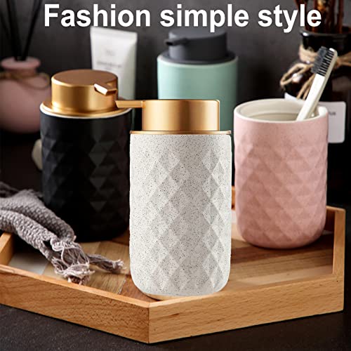 SeenVo Bathroom Countertop Soap Dispensers,Ceramic Foaming soap Dispenser Beigem for 13oz Refillable Liquid Lotion Soap Dispenser with Rust-Proof foaming Pump