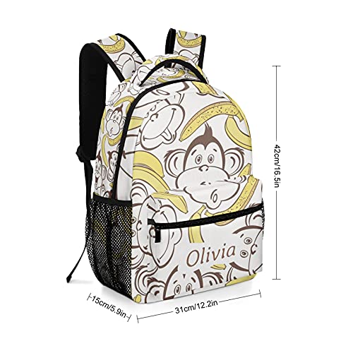 Cute Monkeys Banana Bag Backpack Personalized Name Waterproof for Boys Gift