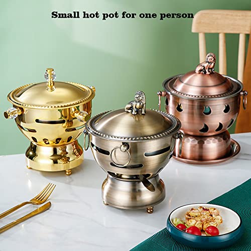 304 Stainless Steel Stockpot Shabu Shabu Hot Pot Set Retro Separation Alcohol Hotpot Chafing Dishes Single Serving Pot with Heatproof Handle, 1L / Copper