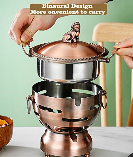 304 Stainless Steel Stockpot Shabu Shabu Hot Pot Set Retro Separation Alcohol Hotpot Chafing Dishes Single Serving Pot with Heatproof Handle, 1L / Copper