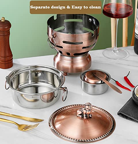 304 Stainless Steel Stockpot Shabu Shabu Hot Pot Set Retro Separation Alcohol Hotpot Chafing Dishes Single Serving Pot with Heatproof Handle, 1L / Copper
