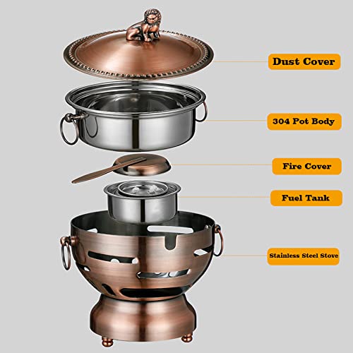 304 Stainless Steel Stockpot Shabu Shabu Hot Pot Set Retro Separation Alcohol Hotpot Chafing Dishes Single Serving Pot with Heatproof Handle, 1L / Copper